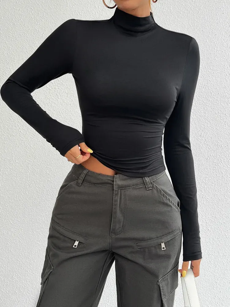 Black Solid High Neck Crop Top - NEWME