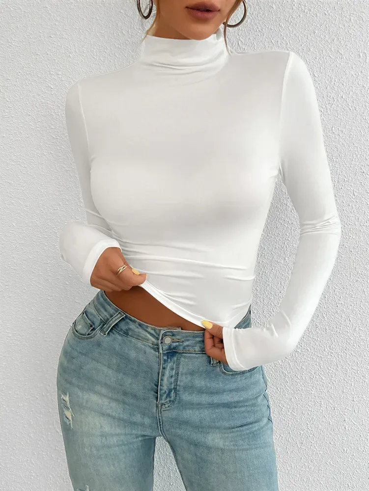 White Solid High Neck Crop Top - NEWME