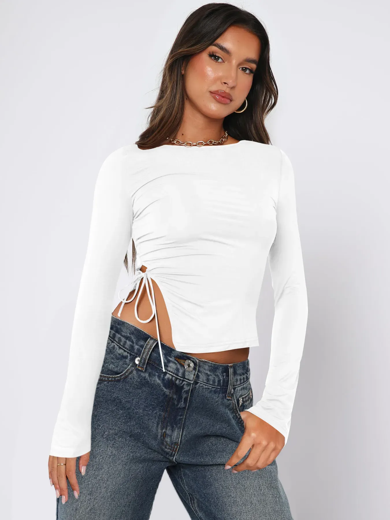White Tie Up Detail Crop Top - NEWME