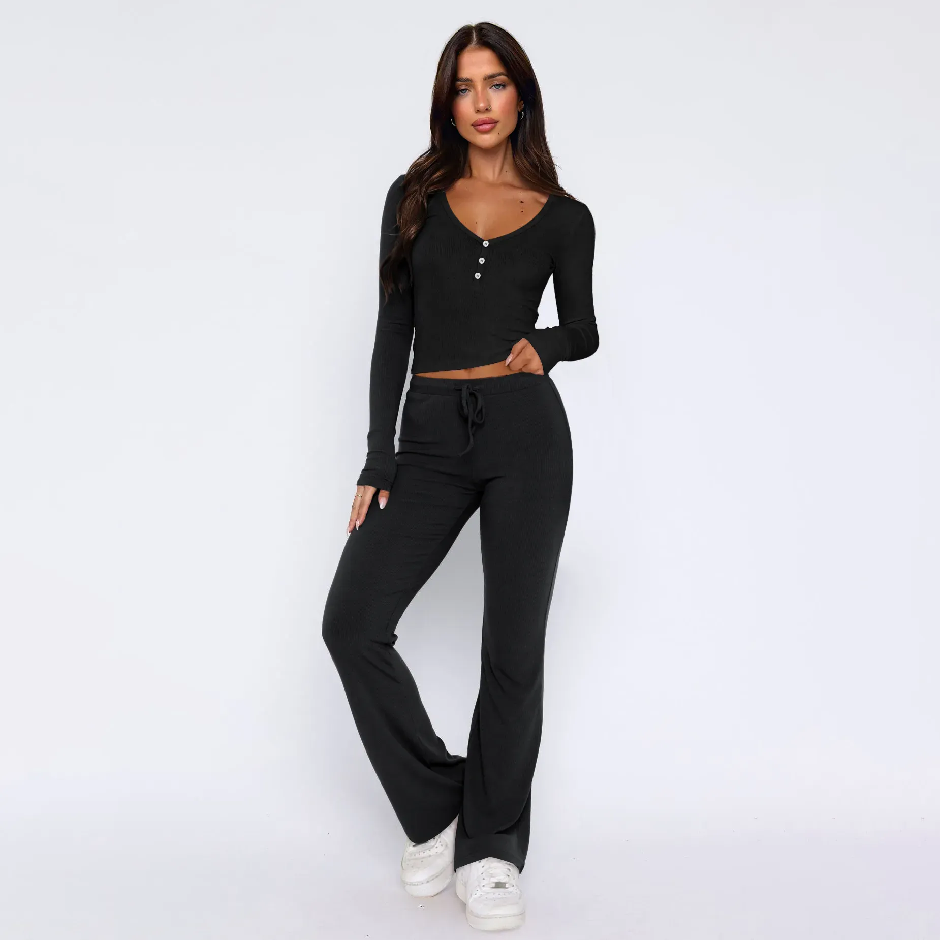 Black Boot Cut Co Ord Set - NEWME