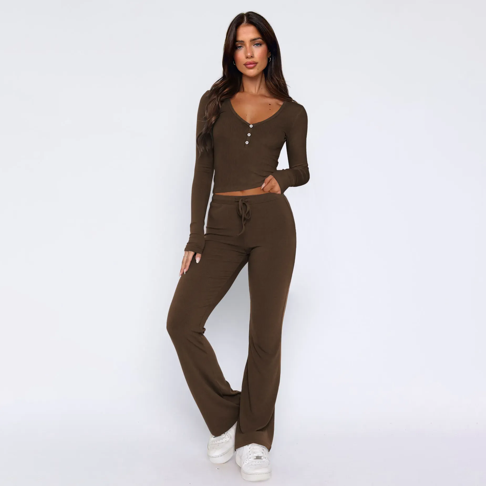 Dark Brown Boot Cut Co Ord Set - NEWME