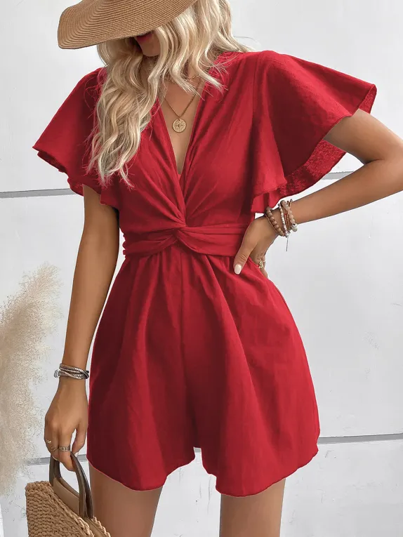 Maroon Solid Twist Detail Playsuit - NEWME
