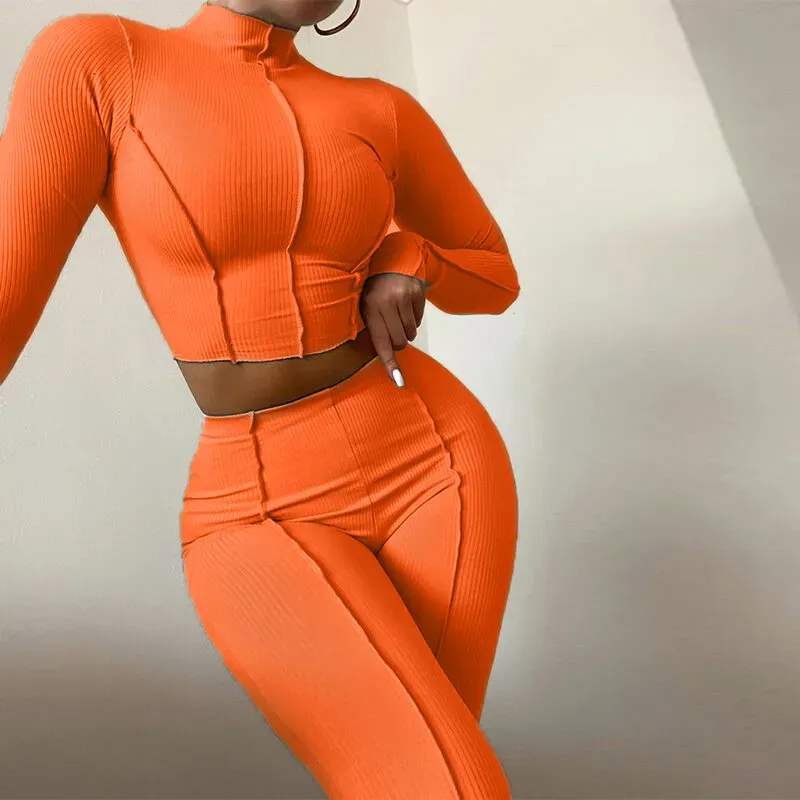 Orange Solid High Neck Co Ord Set - NEWME