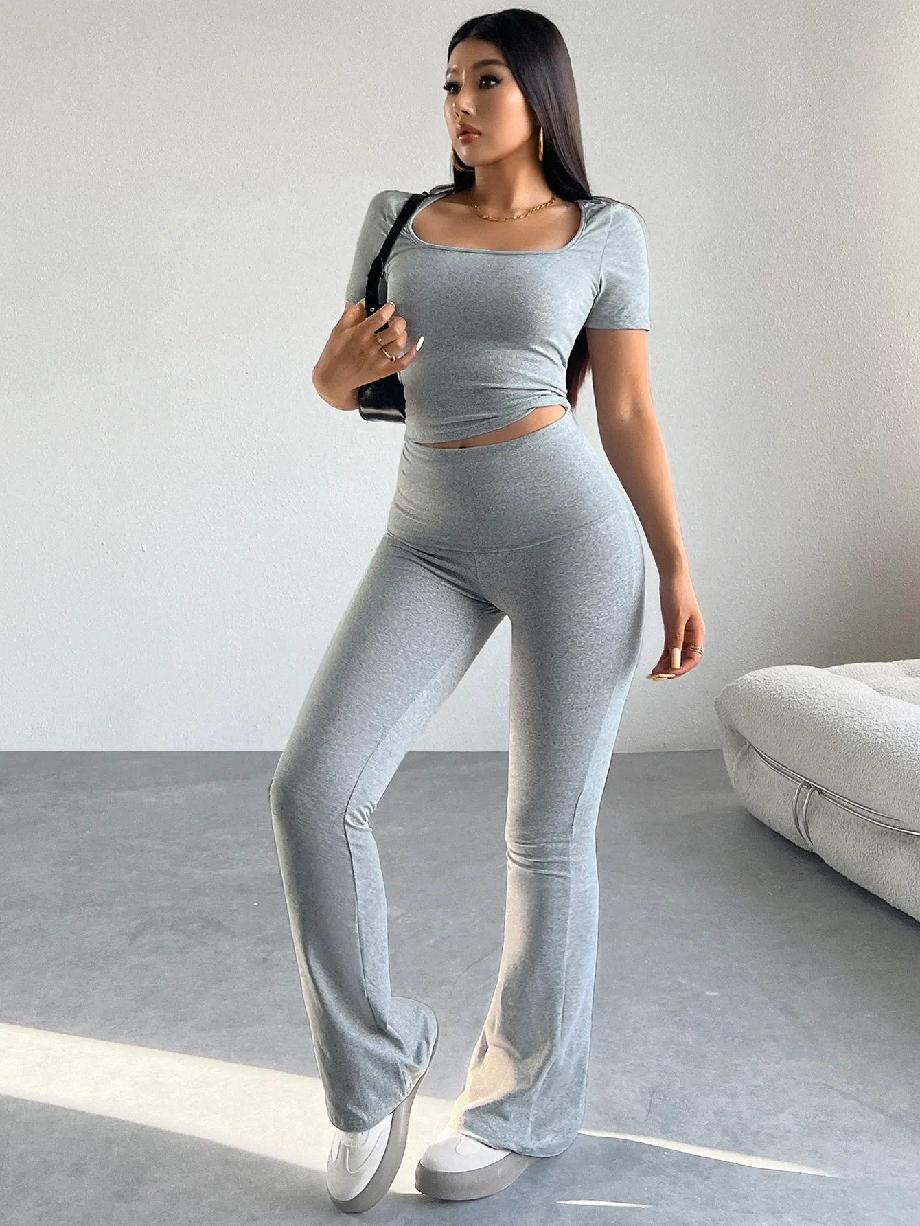 Light Grey Solid Fitted Co Ord Set - NEWME