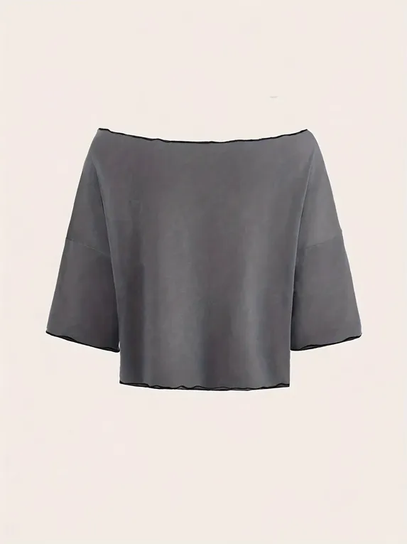 Grey Graphic Off Shoulder Crop Top - NEWME