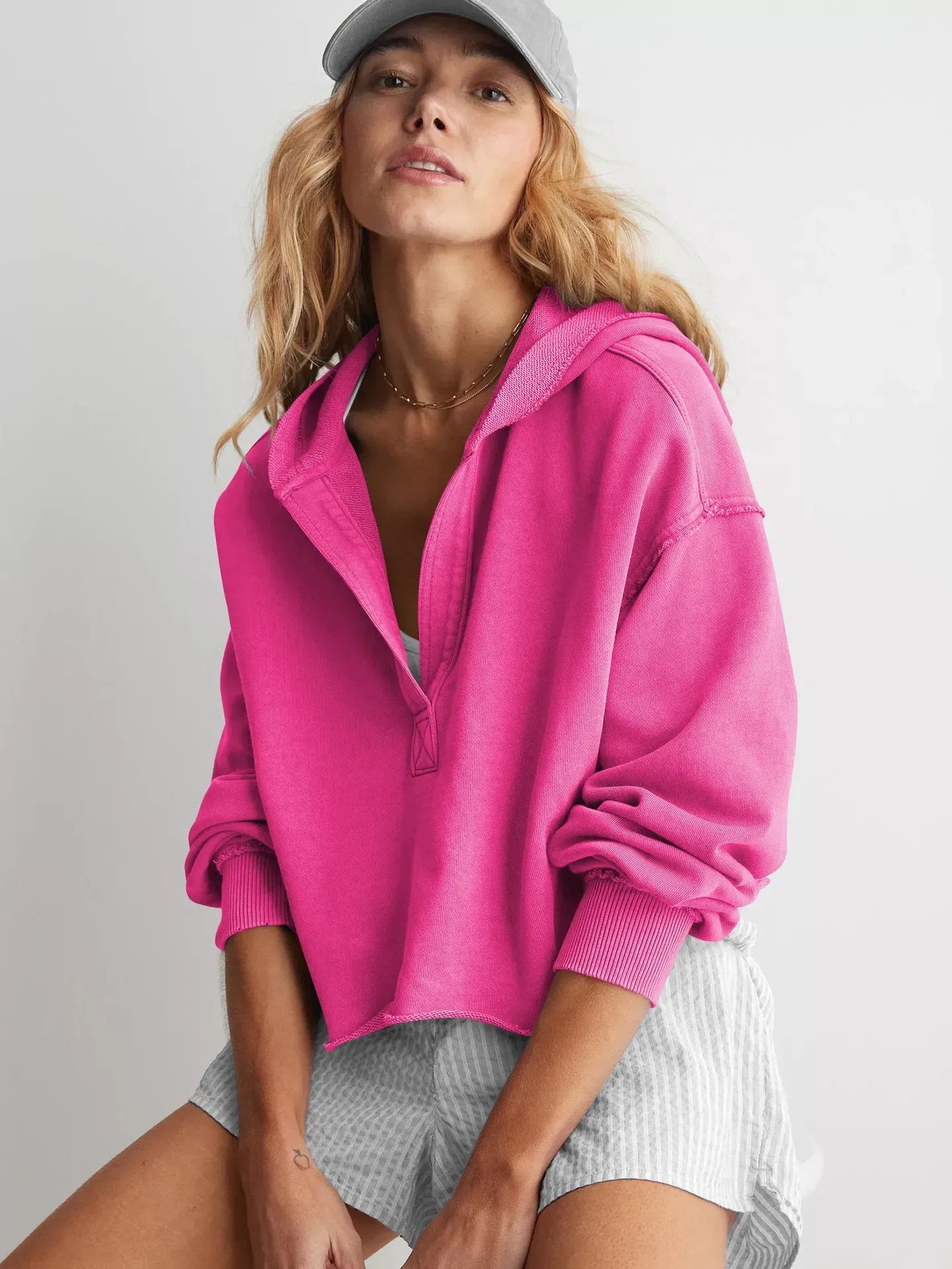 Fuchsia Solid Relaxed Hoodie - NEWME