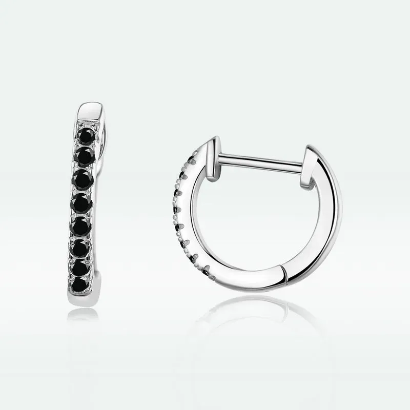 Zircon Studded Black Hoops - NEWME