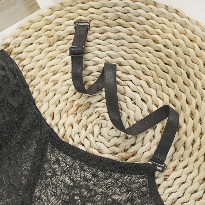 Black Lace Spaghetti back closure Half-Coverage Bralette - NEWME