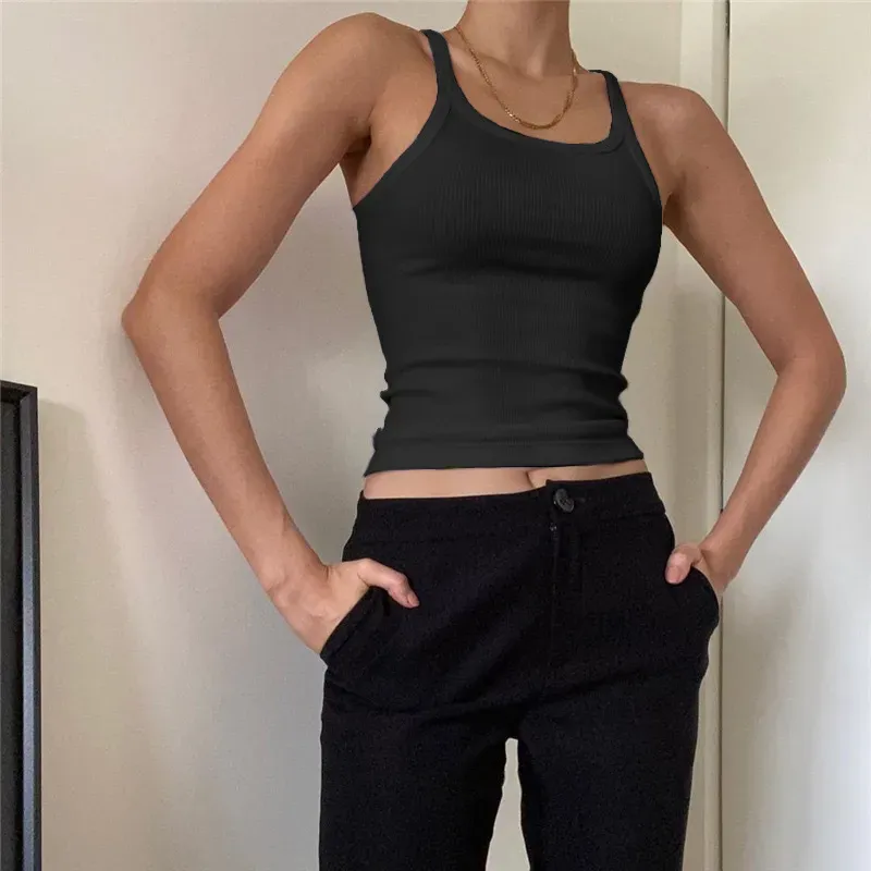 Black Ribbed Cropped Tank Top - NEWME
