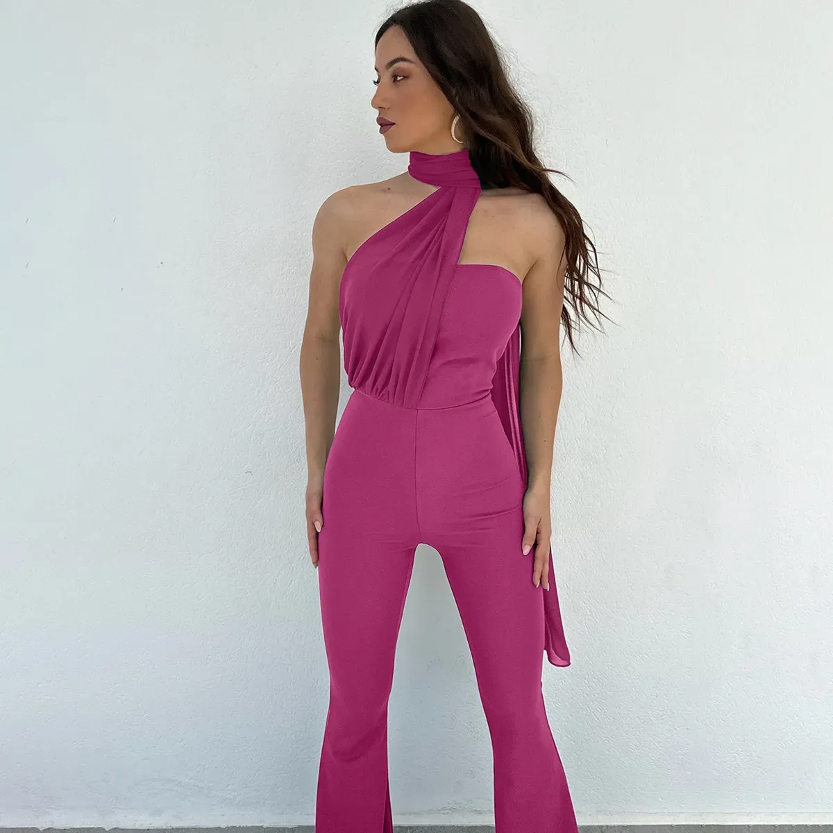 Pink Draped Boot Cut Jumpsuit - NEWME