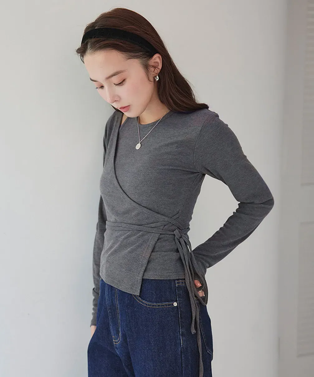 Grey Round Neck Wrap Top - NEWME