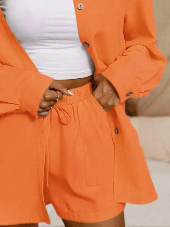 Orange Solid Relaxed Co Ord Set - NEWME