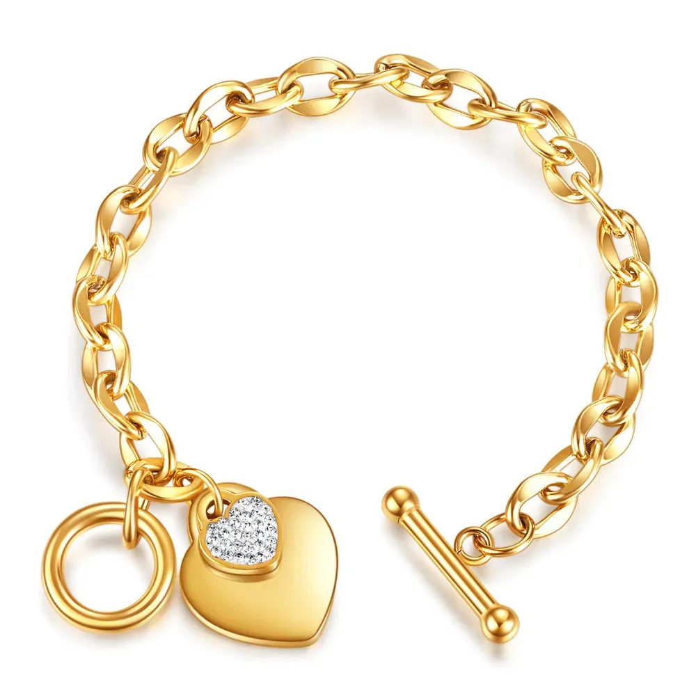 Imitation Gold Heart Shaped Charm Bracelet - NEWME