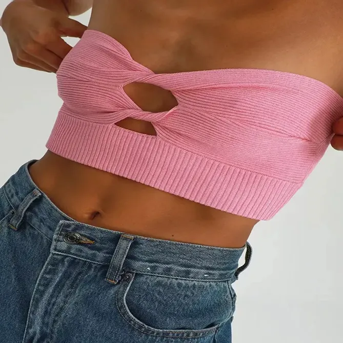 Pink Twist Detail Tube Top - NEWME