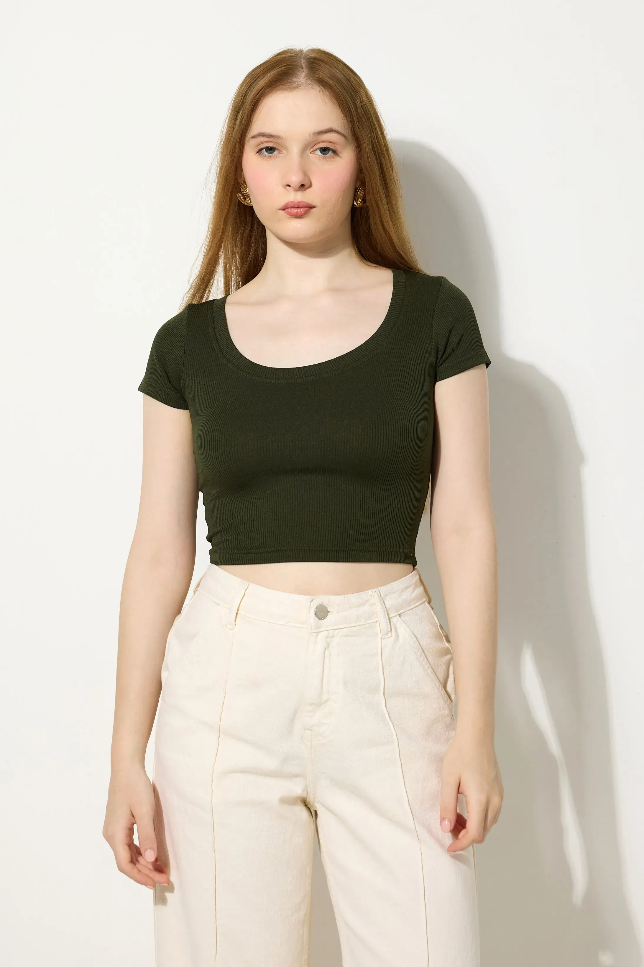 Dark Green Solid Cropped Top - NEWME