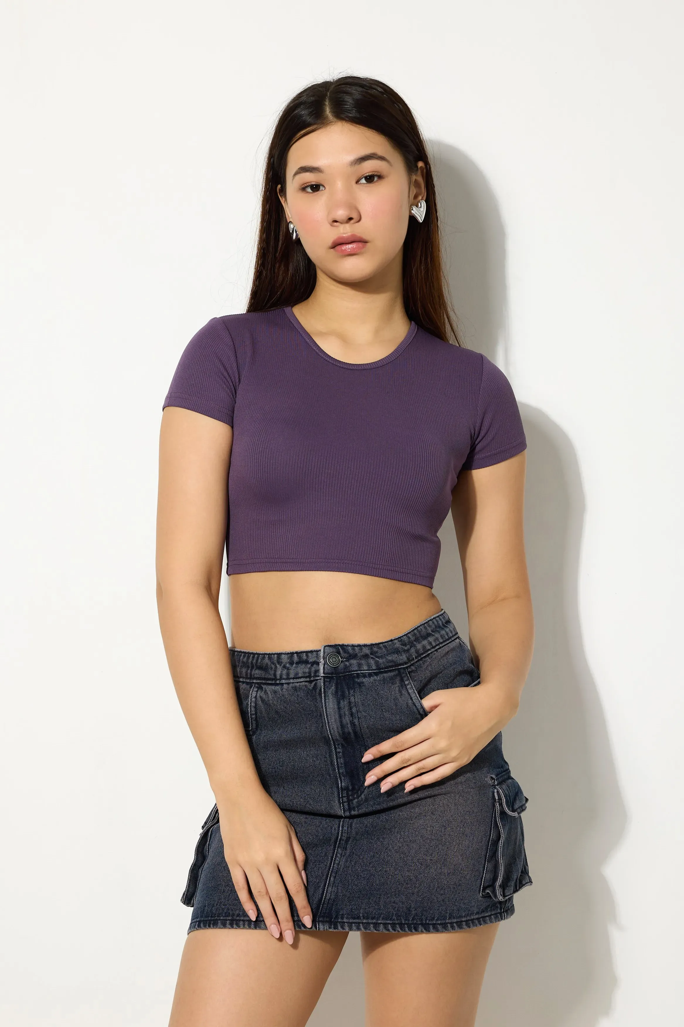 Purple Solid Cropped Top - NEWME