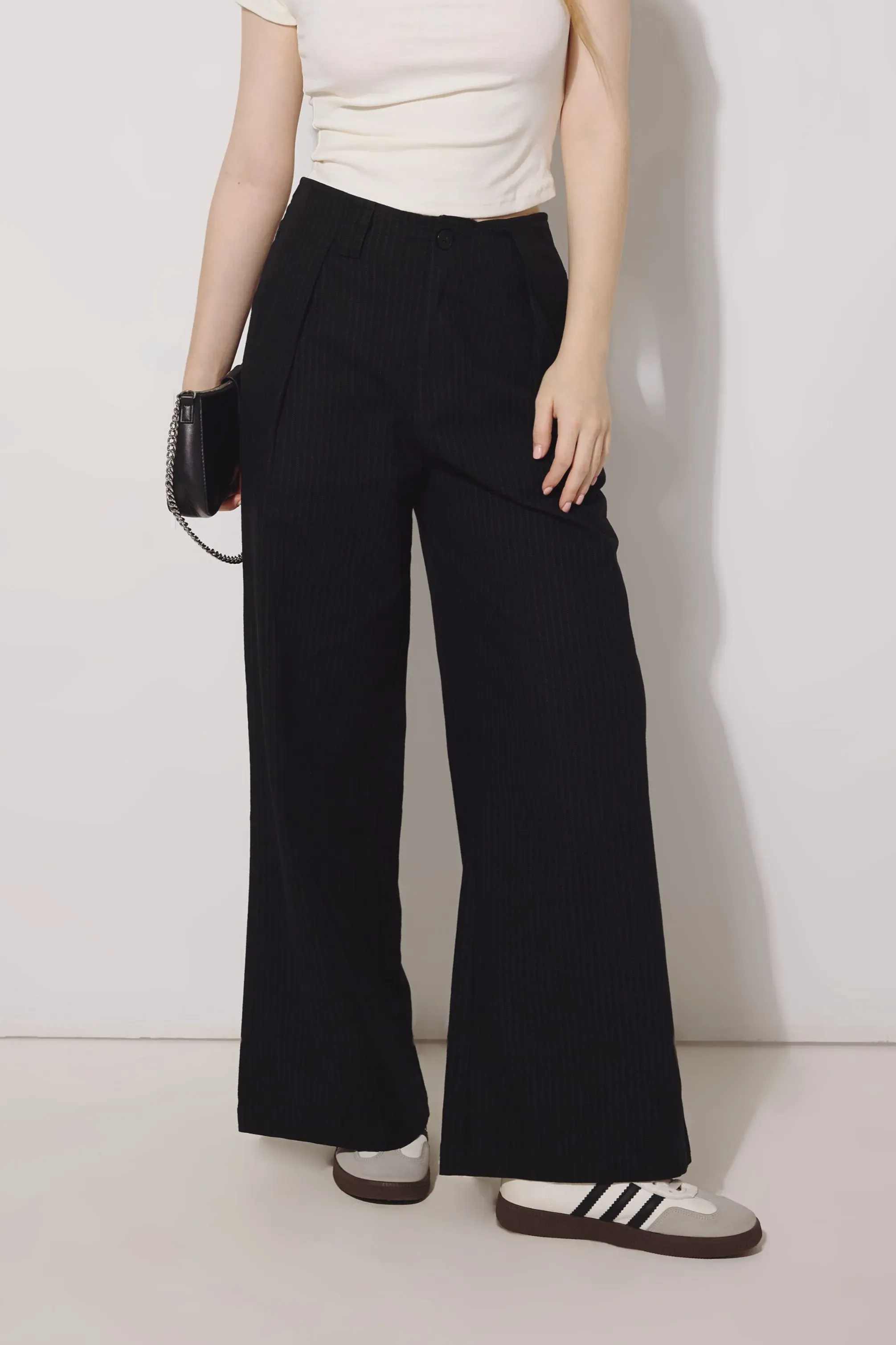 Black Flared Legged Striped Trousers - NEWME