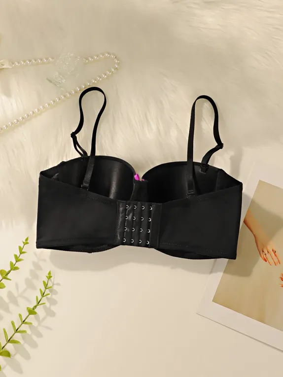 Black Lace Ruffled Spaghetti wired back closure Half-Coverage Bralette ...