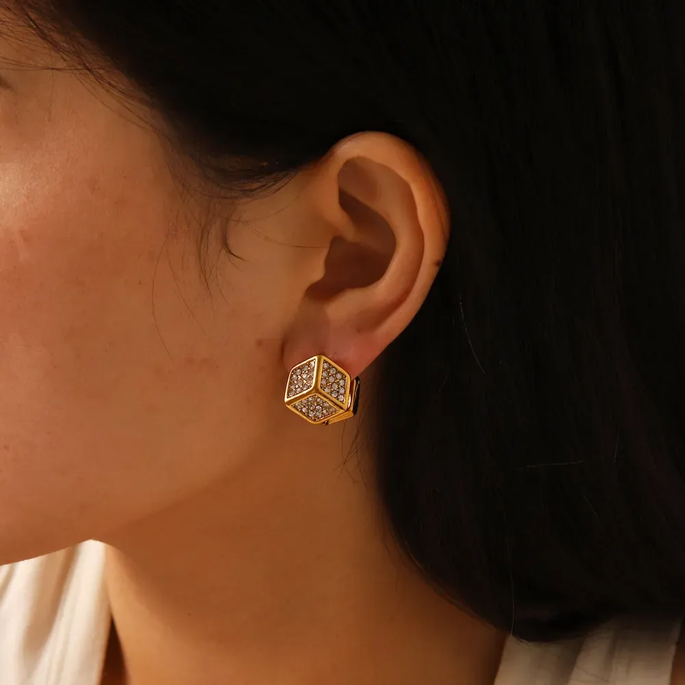 Gold Cube Studded Earrings - NEWME