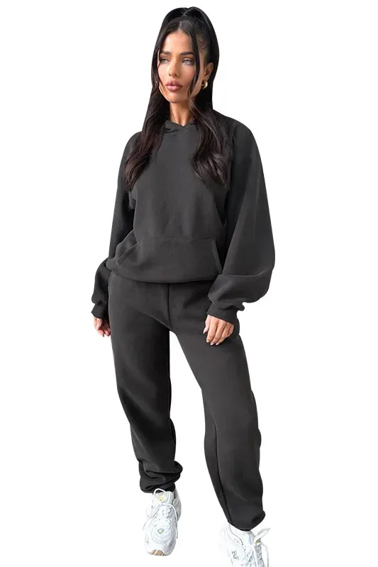 Dark Grey Hooded Solid Winter Co-Ords - NEWME