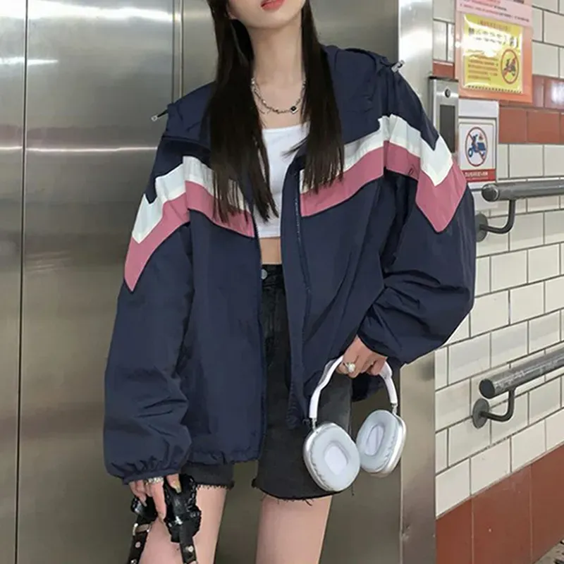 Navy Blue Color Blocked Jacket - NEWME