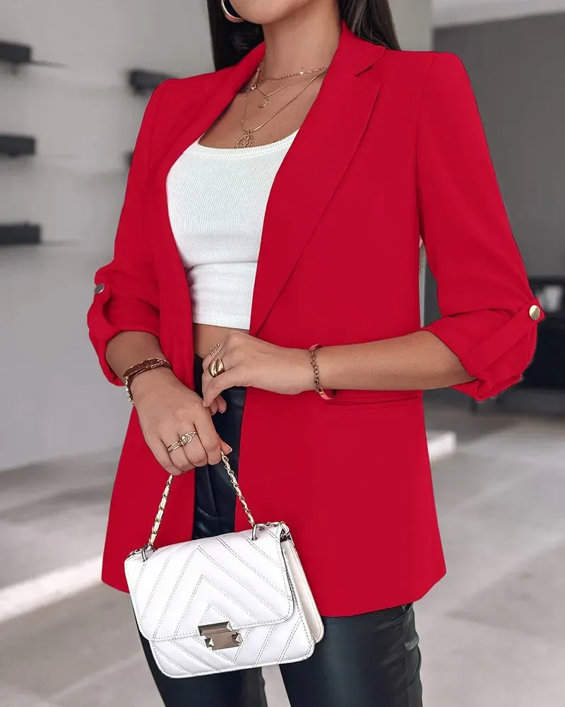 Red Solid Regular Fit Blazer - NEWME