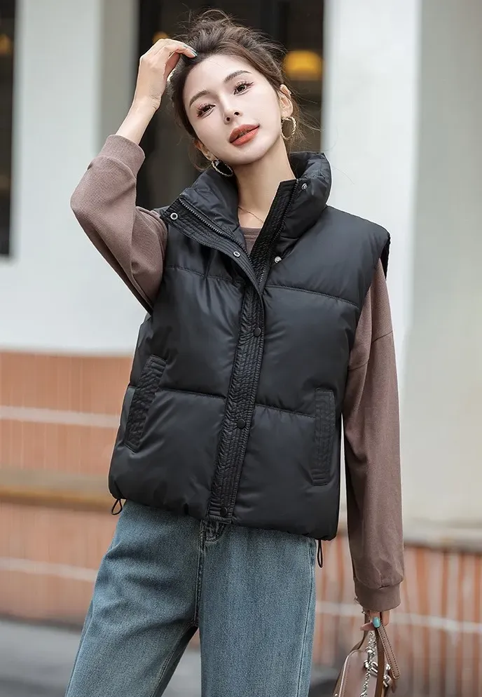 Black Puffer High Neck Half Jacket - NEWME