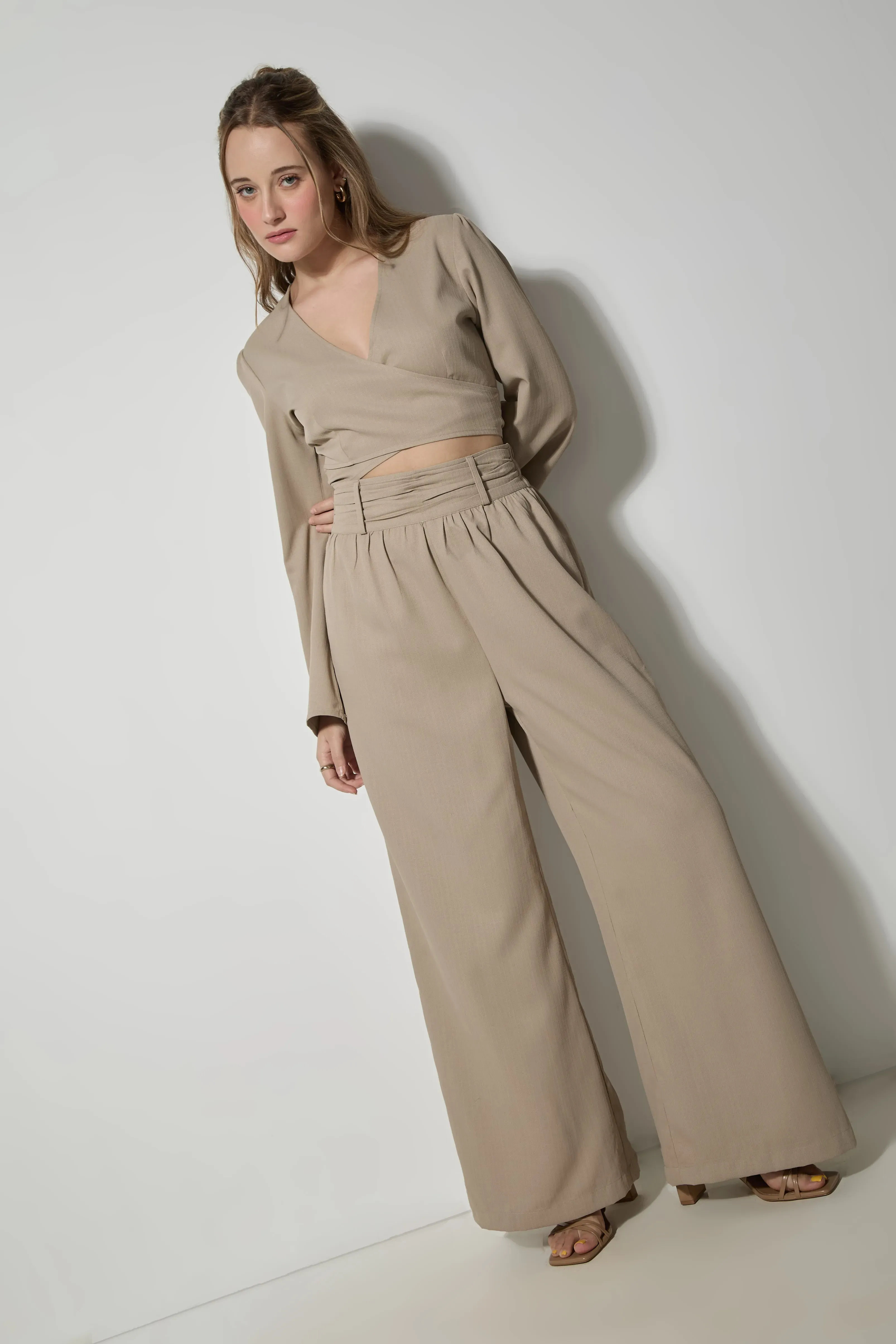 Beige Textured Detail Co Ord Set - NEWME