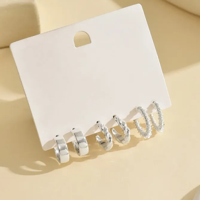 Imitation Silver Textured Half Loop Earrings Newme