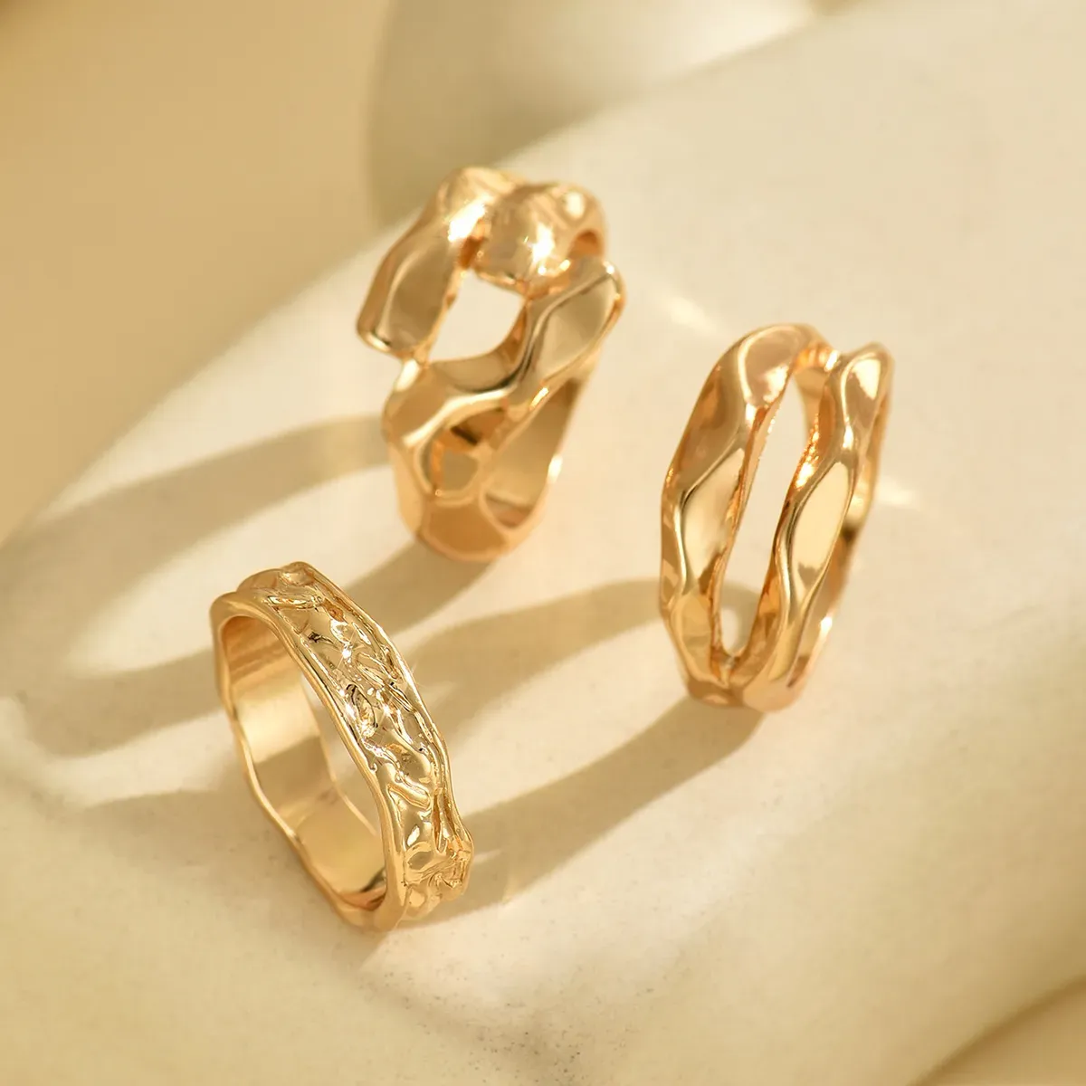 Imitation Gold Textured Ring Set - NEWME