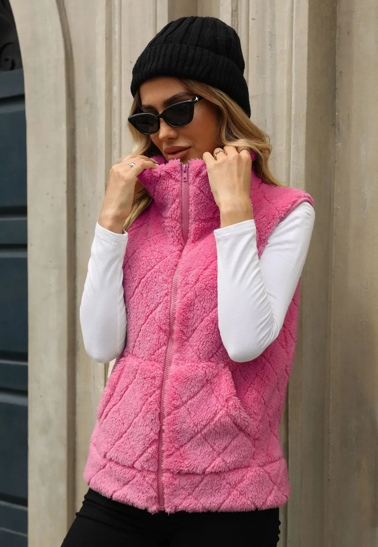 Pink Solid Fur Jacket - NEWME