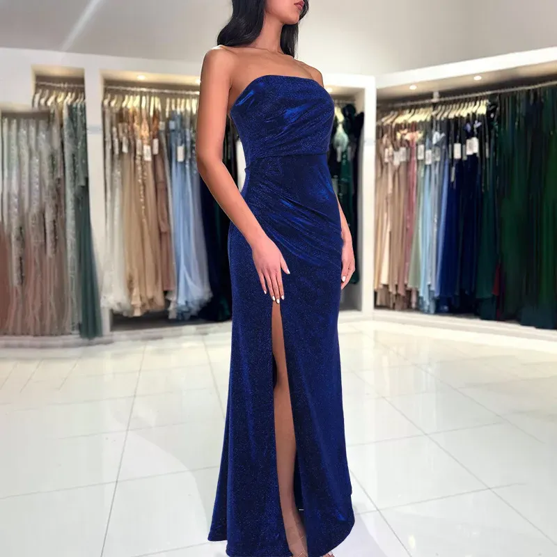 Dark Blue Draped Maxi Dress - NEWME