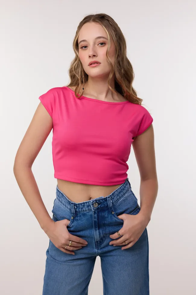 Pink Solid Crop Top - NEWME