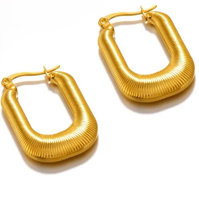 Gold Rectangular Hoop Earrings - NEWME