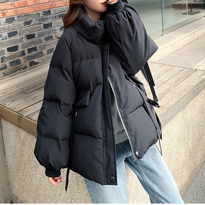 Black Solid High Neck Puffer Jacket - NEWME