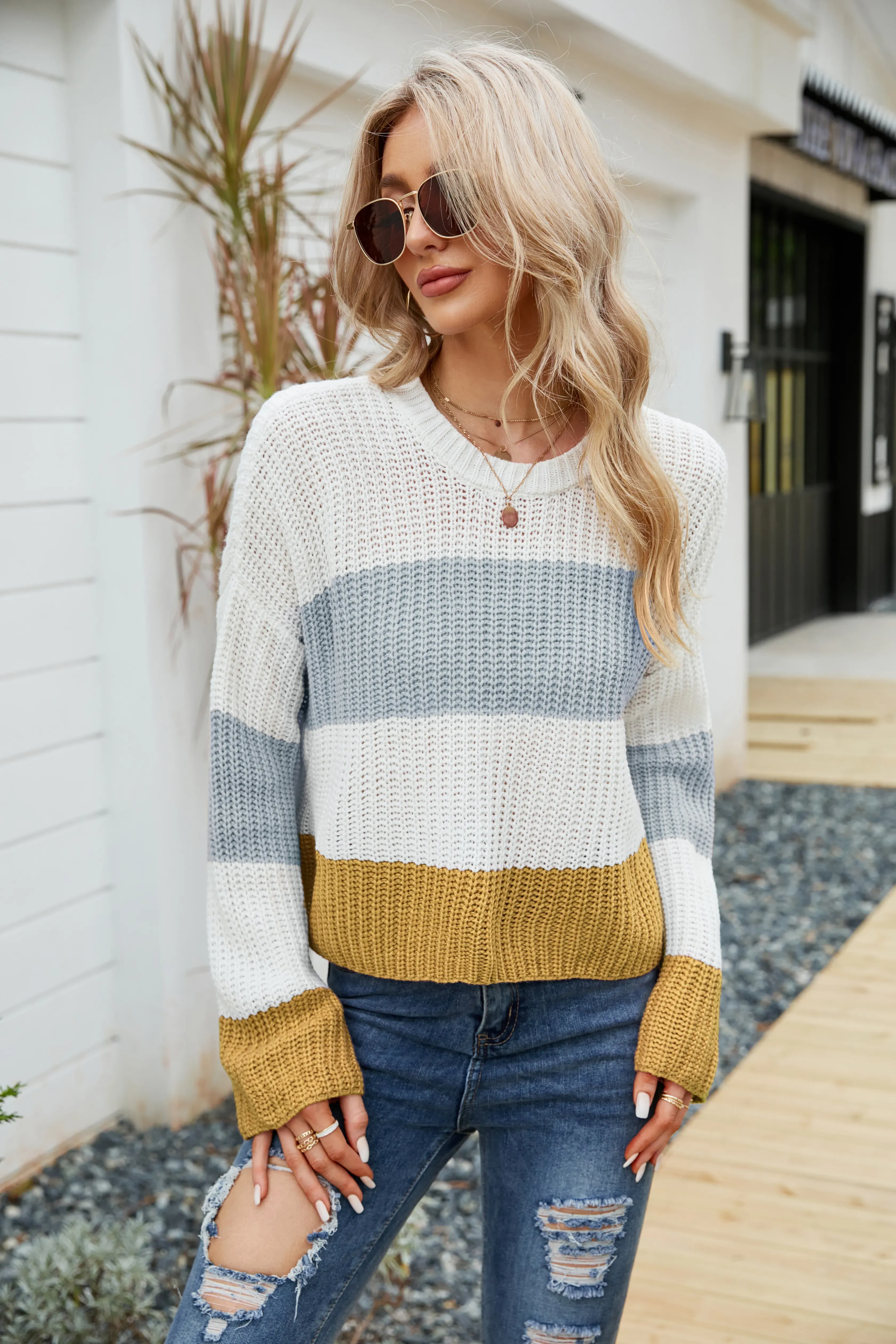 Mustard Colorblock Sweater - NEWME