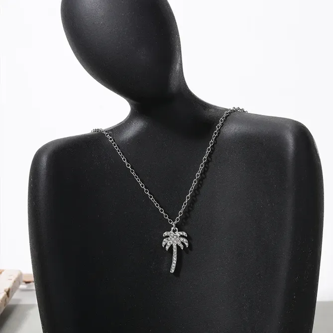 Imitation Silver Palm Tree Pendant Necklace - NEWME