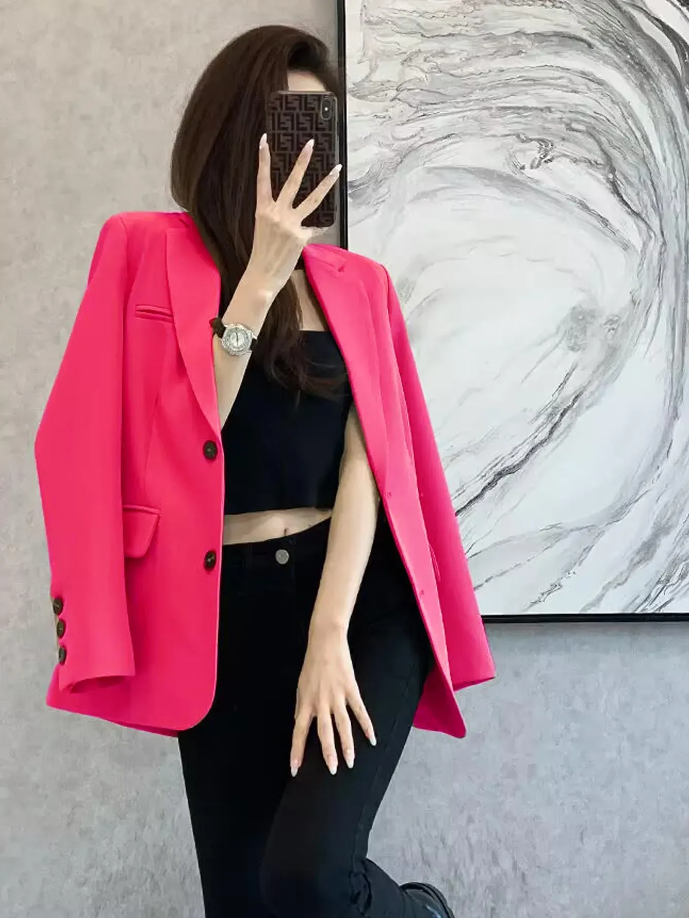 Fuchsia Solid Single Breasted Blazer - NEWME