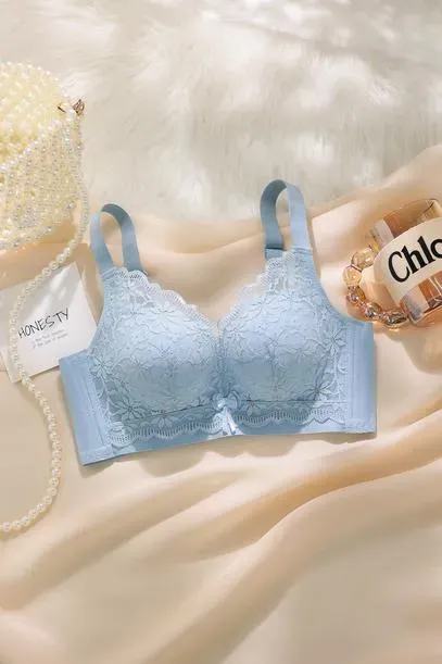 Light Blue Lace Sweetheart Neck Stylised Bra - NEWME