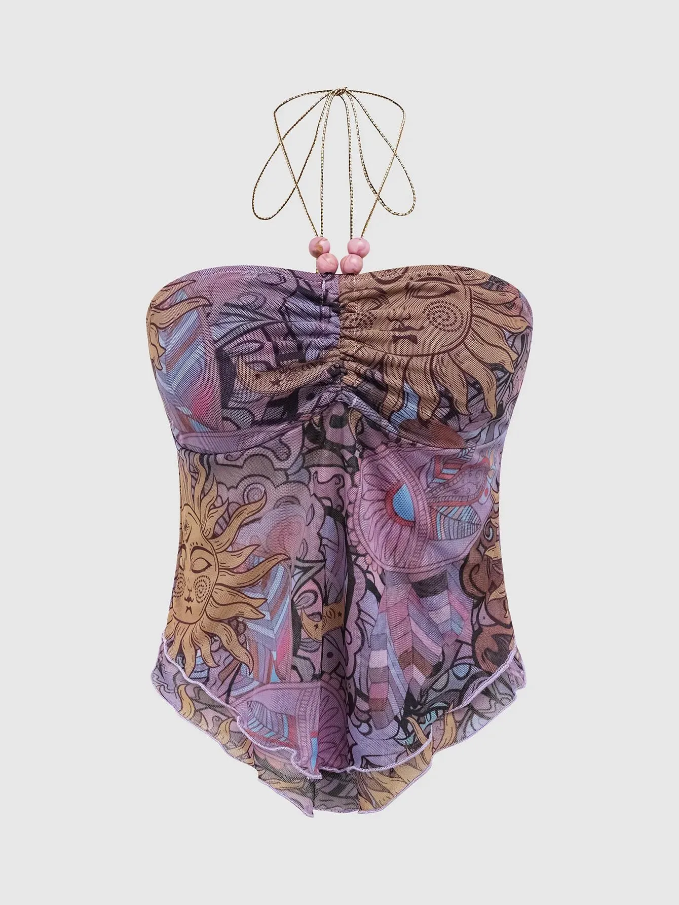 Purple Graphic Halter Neck Top - NEWME