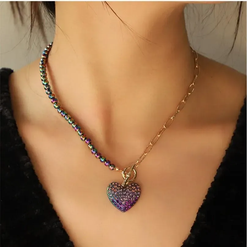 Imitation Holographic Heart Pendant Chain Necklace - NEWME