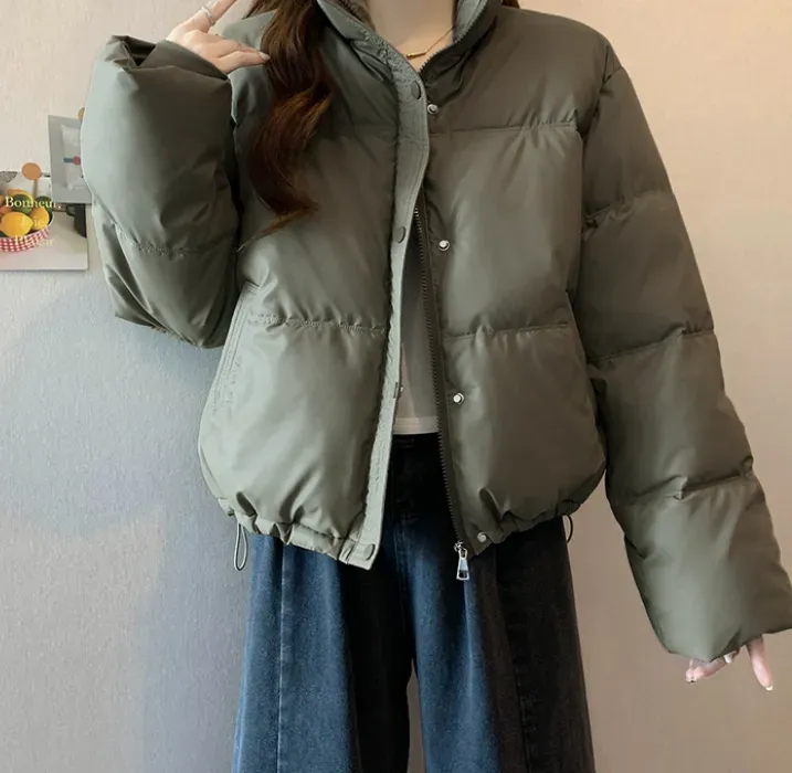 Olive Solid Puffer Jacket - NEWME