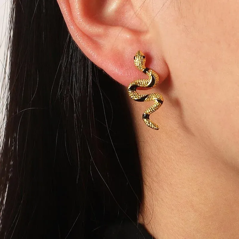 Imitation Gold Serpent Stud Earrings - NEWME