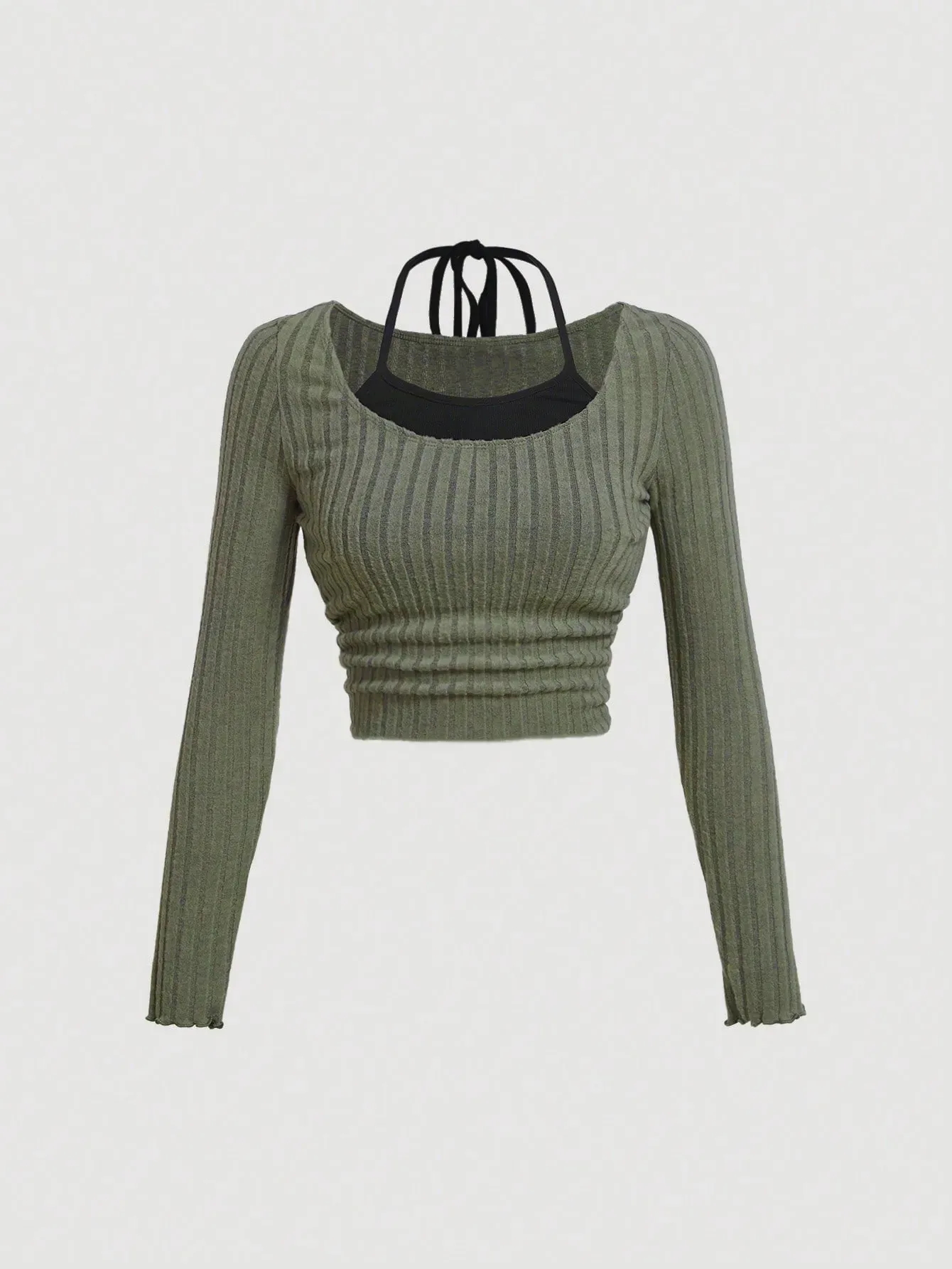 Olive Colorblock Halter Neck Top - NEWME