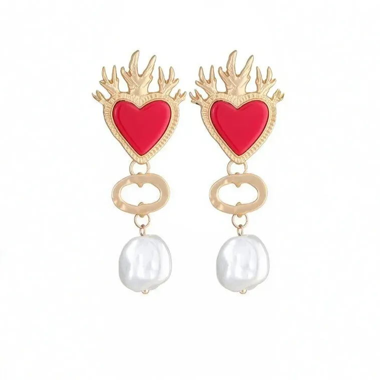 Red Drop Heart Earrings - NEWME