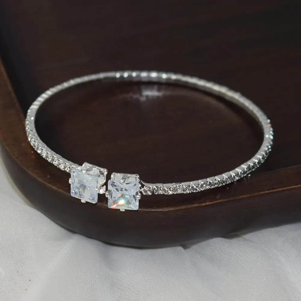 Imitation Silver Square Crystal Tennis Bracelet - NEWME
