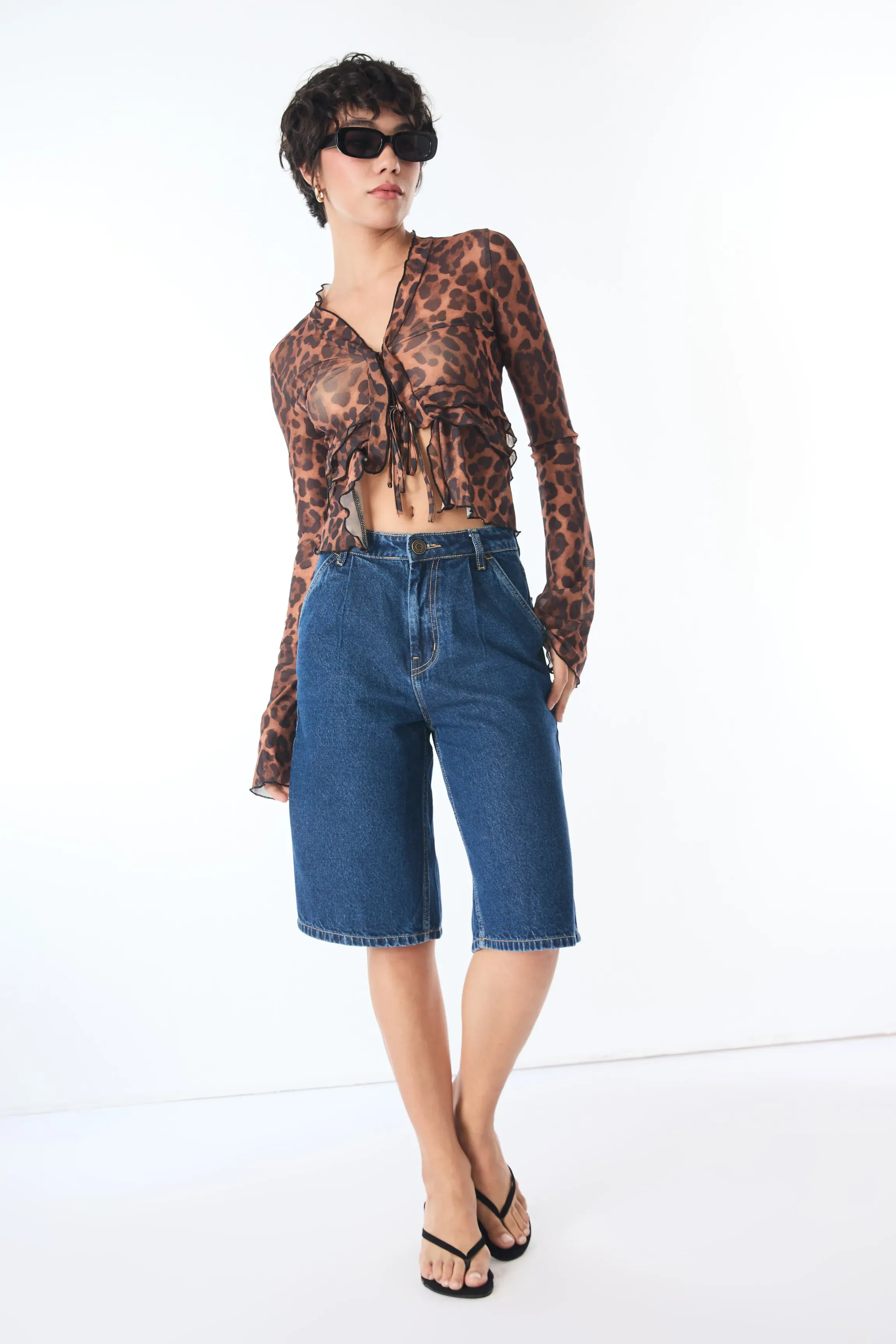 Dark Blue Solid Denim Capri - NEWME