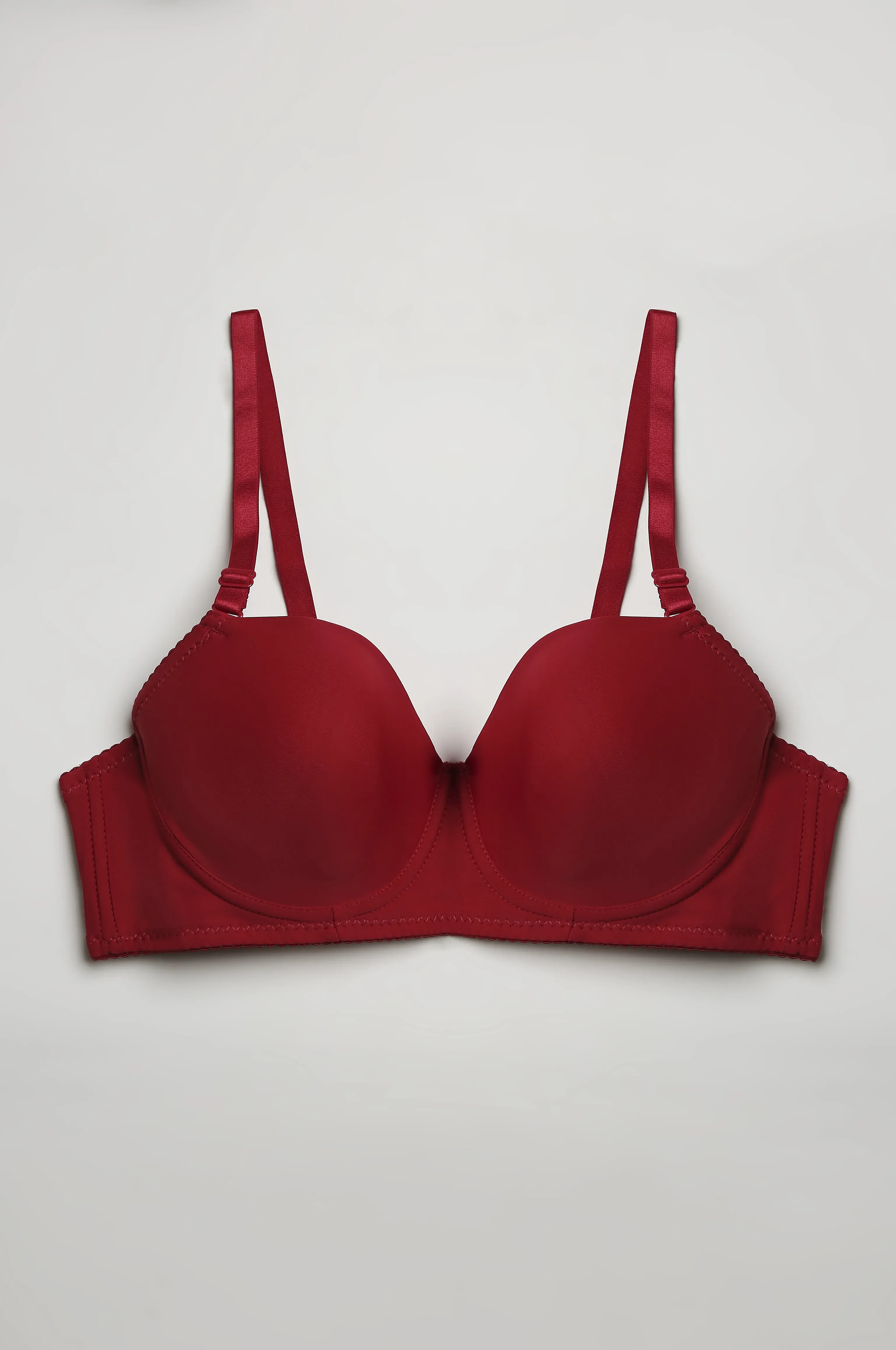 Red Solid Half-Coverage Fitted wired back closure Bra - NEWME