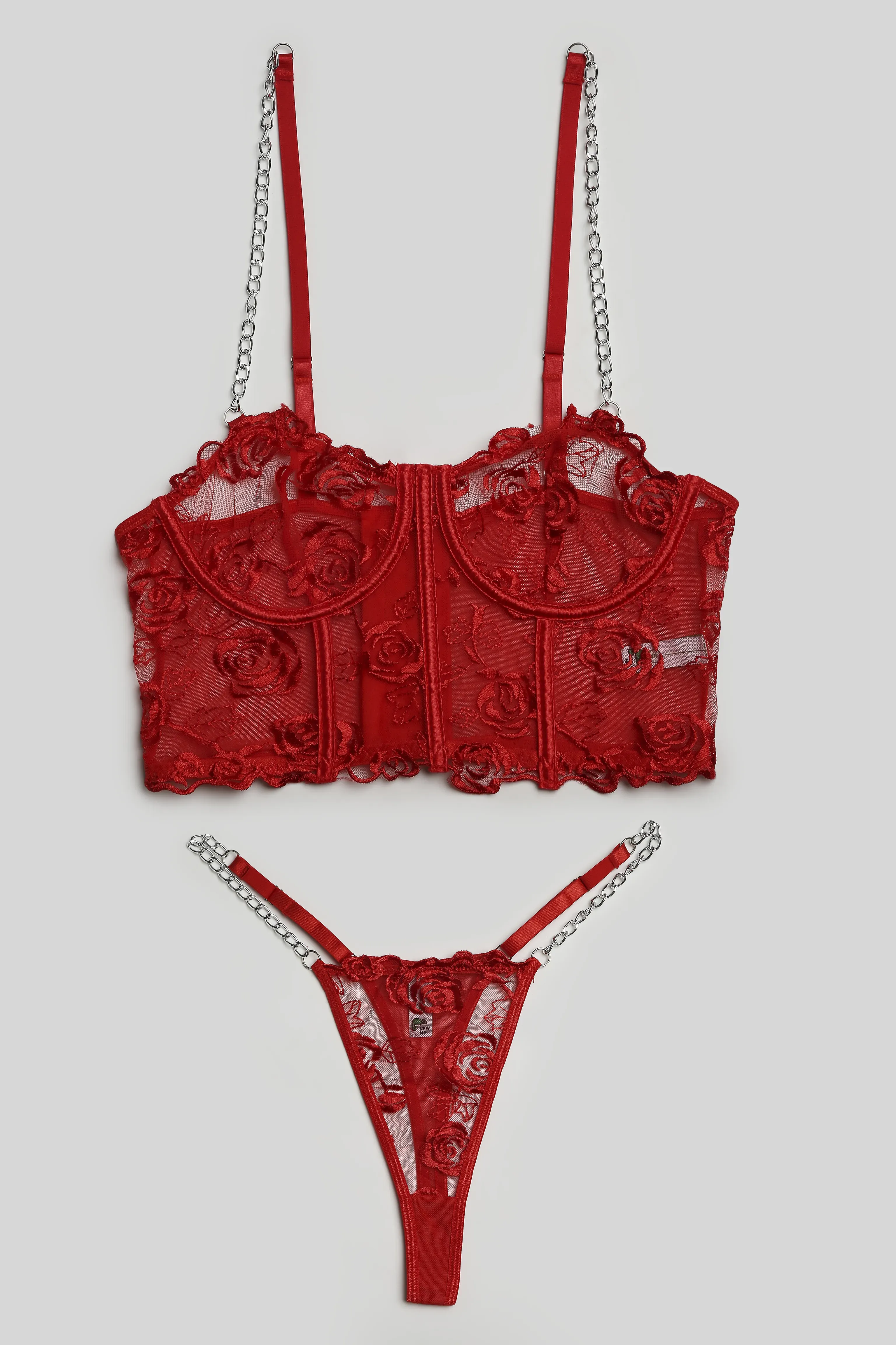 Red Lace Half-Coverage wired Matching Set - NEWME