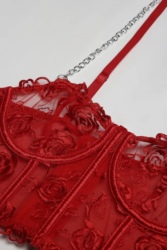 Red Lace Half-Coverage wired Matching Set - NEWME